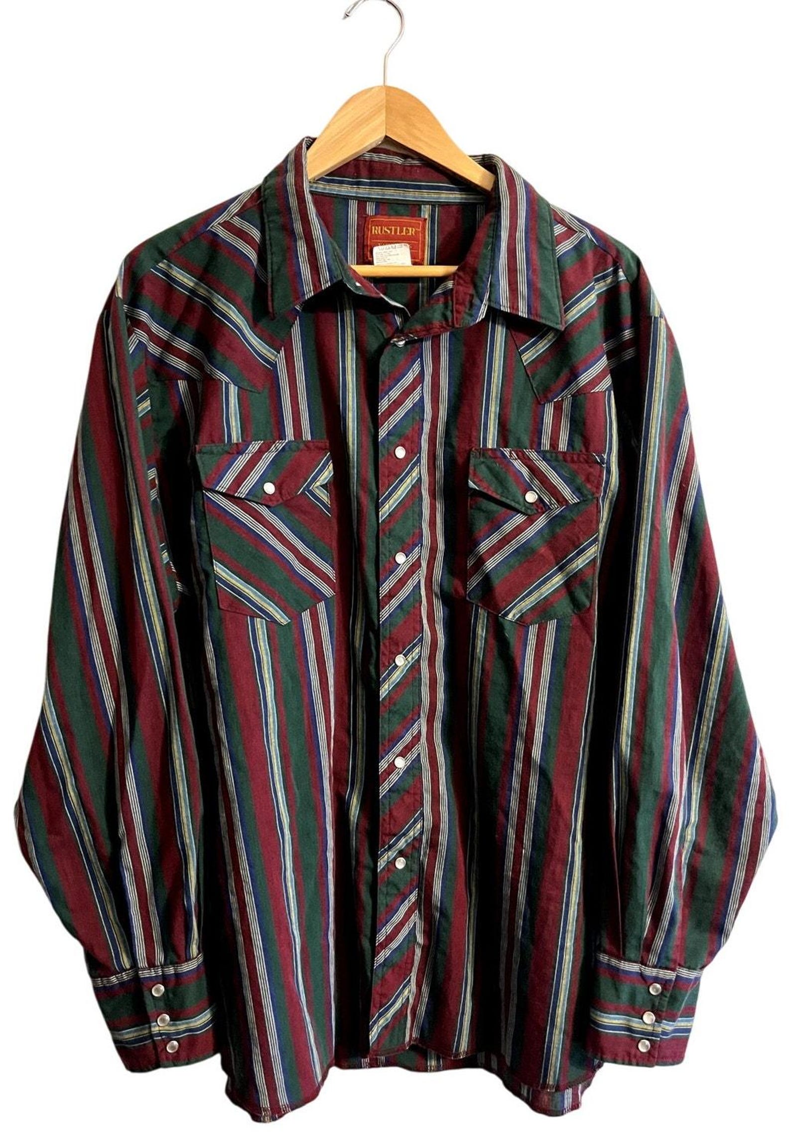 Vintage Rustler Shirt Mens XXL Western Pearl Snap Striped X Long Tails ...