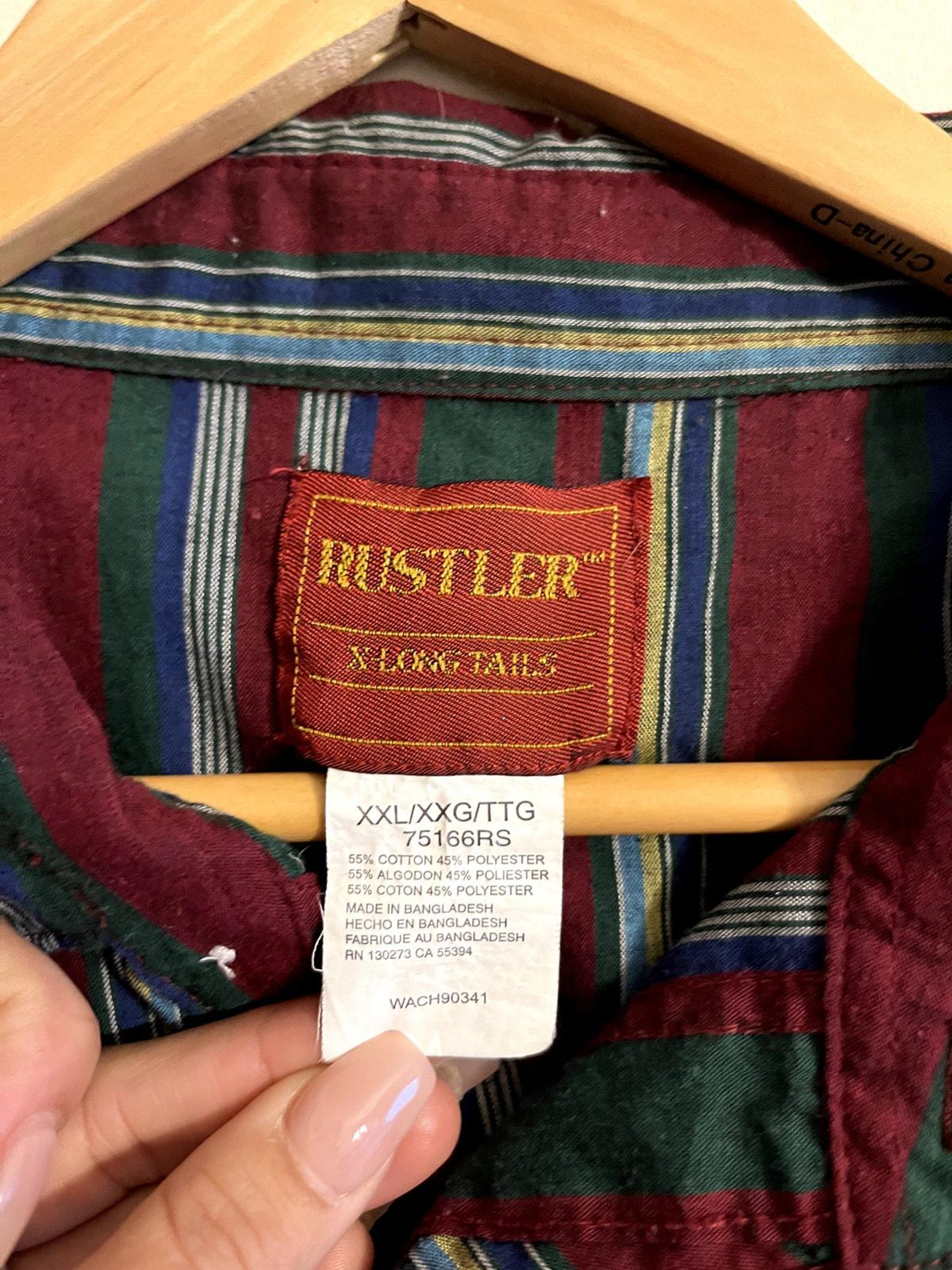 Vintage Rustler Shirt Mens XXL Western Pearl Snap Striped X Long Tails ...