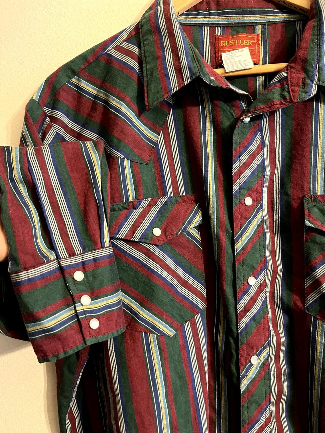 Vintage Rustler Shirt Mens XXL Western Pearl Snap Striped X Long Tails ...