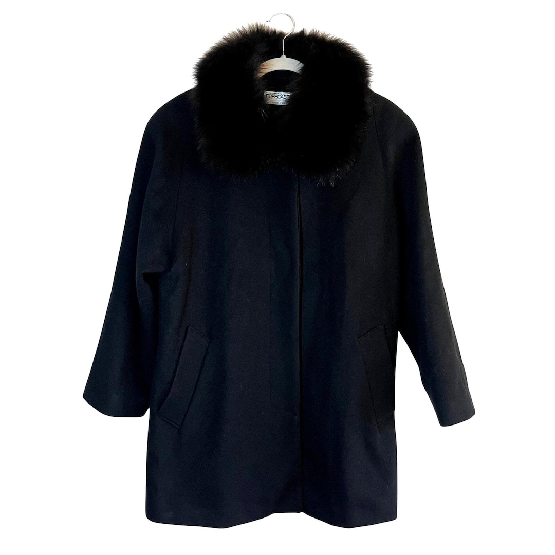 Vintage Pea Coat Wool Fox Fur Forecaster of Boston USA Womens 9 Black ...