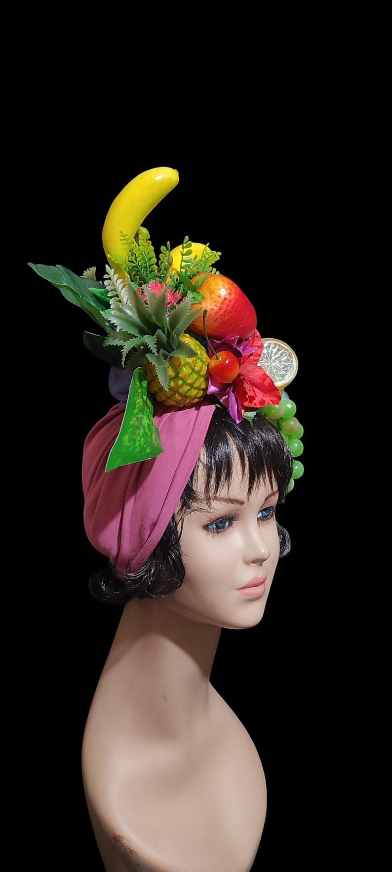 Pink Fruit Hat Tiki Headdress Fruit Turban Adult Carmen Miranda Hat ...
