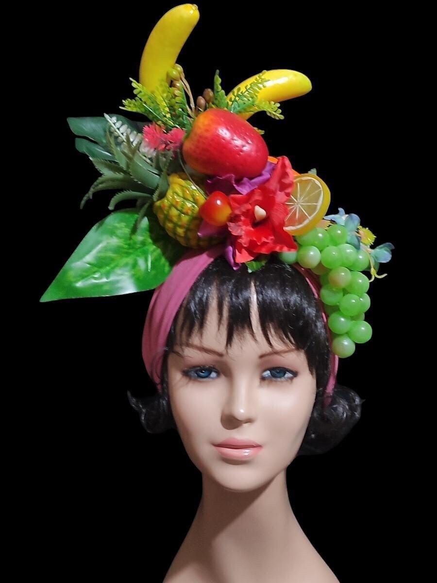 Pink Fruit Hat Tiki Headdress Fruit Turban Adult Carmen Miranda Hat ...