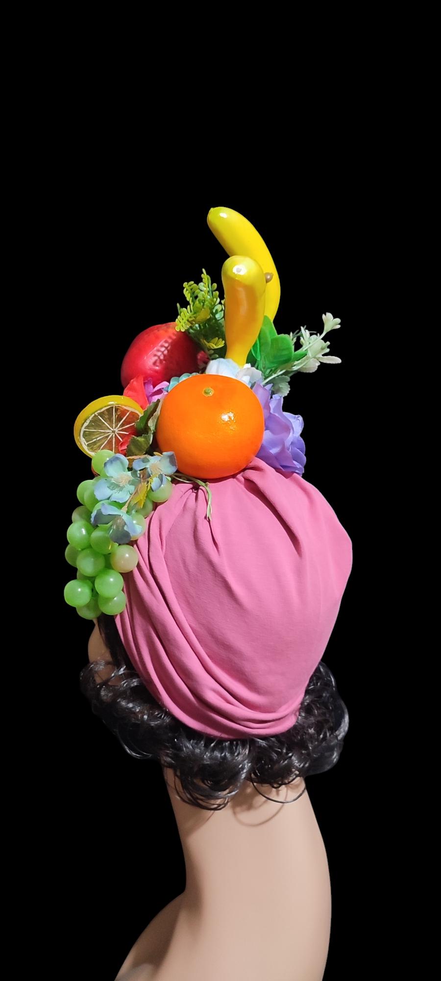 Pink Fruit Hat Tiki Headdress Fruit Turban Adult Carmen Miranda Hat ...