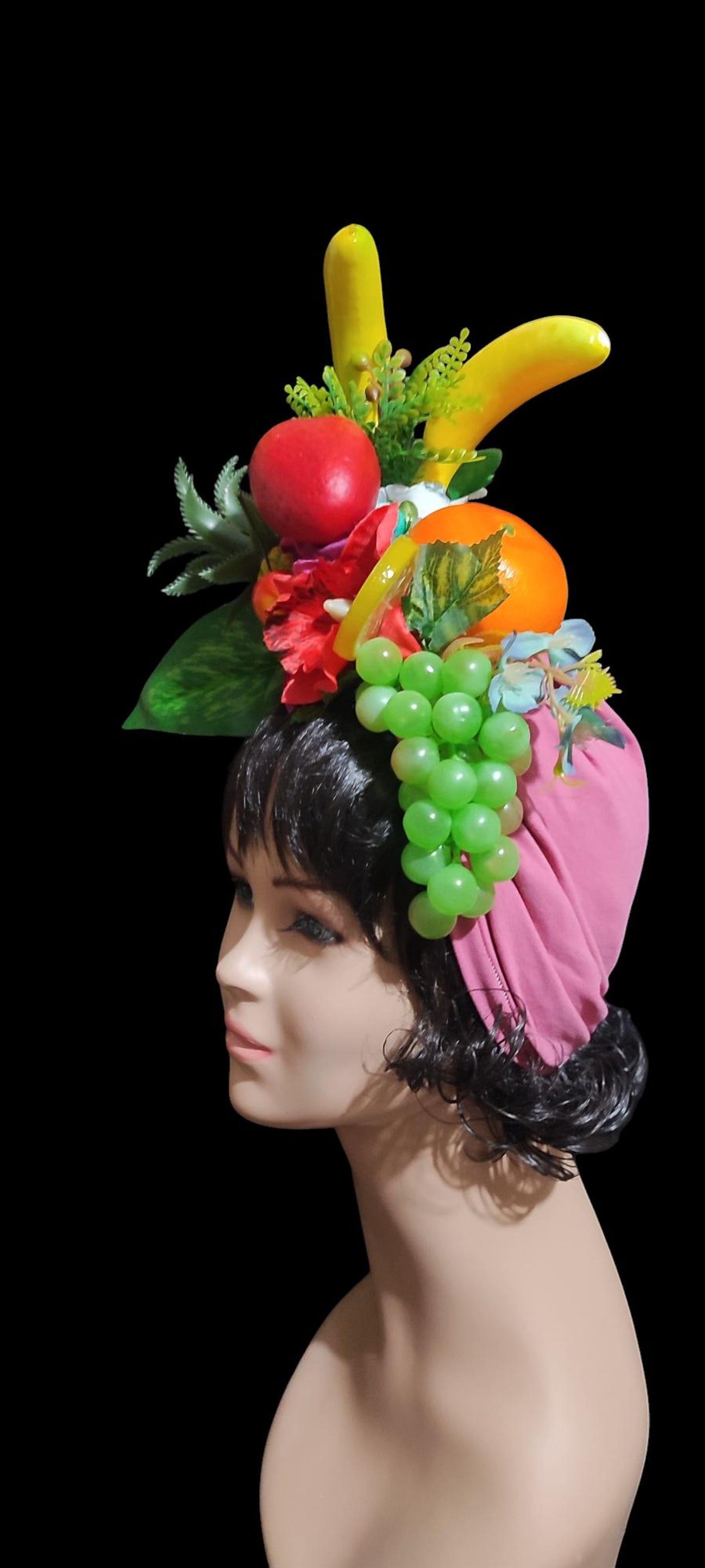 Pink Fruit Hat Tiki Headdress Fruit Turban Adult Carmen Miranda Hat ...