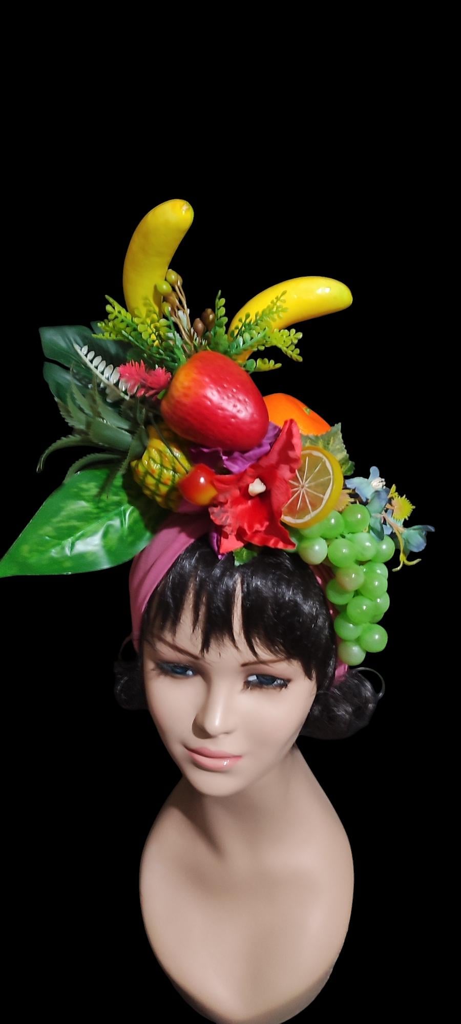 Pink Fruit Hat Tiki Headdress Fruit Turban Adult Carmen Miranda Hat ...