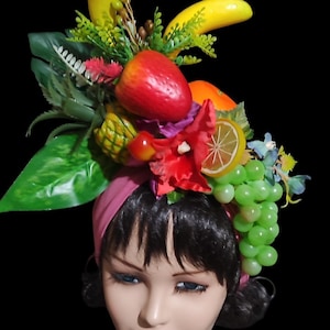 Pink Fruit Hat Tiki Headdress Fruit Turban Adult Carmen Miranda Hat ...