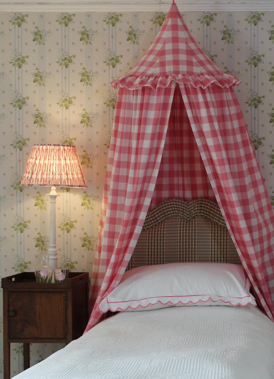 Ruffled Bed Canopy in Pink Check - Etsy