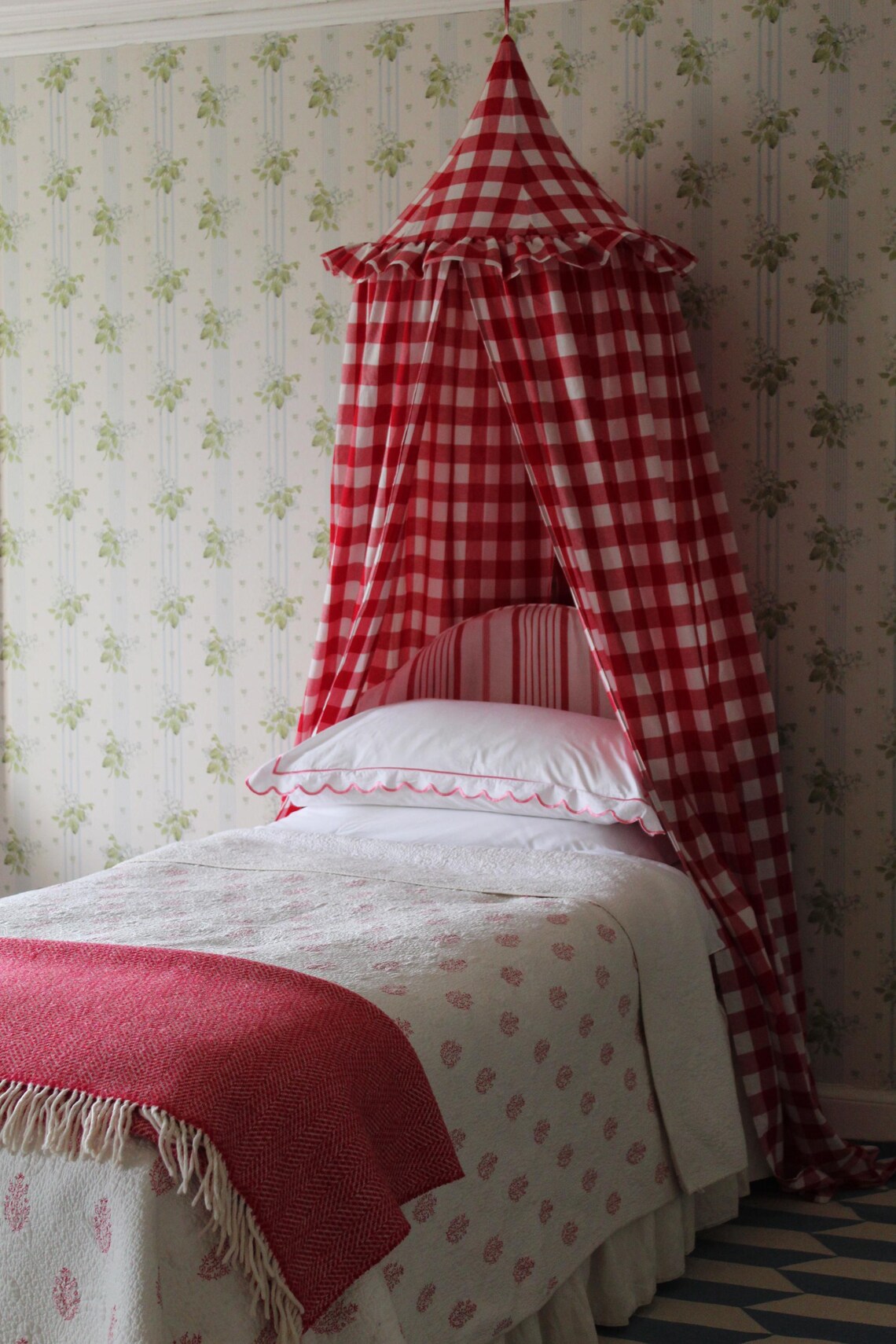 Ruffled Bed Canopy in Red Check - Etsy