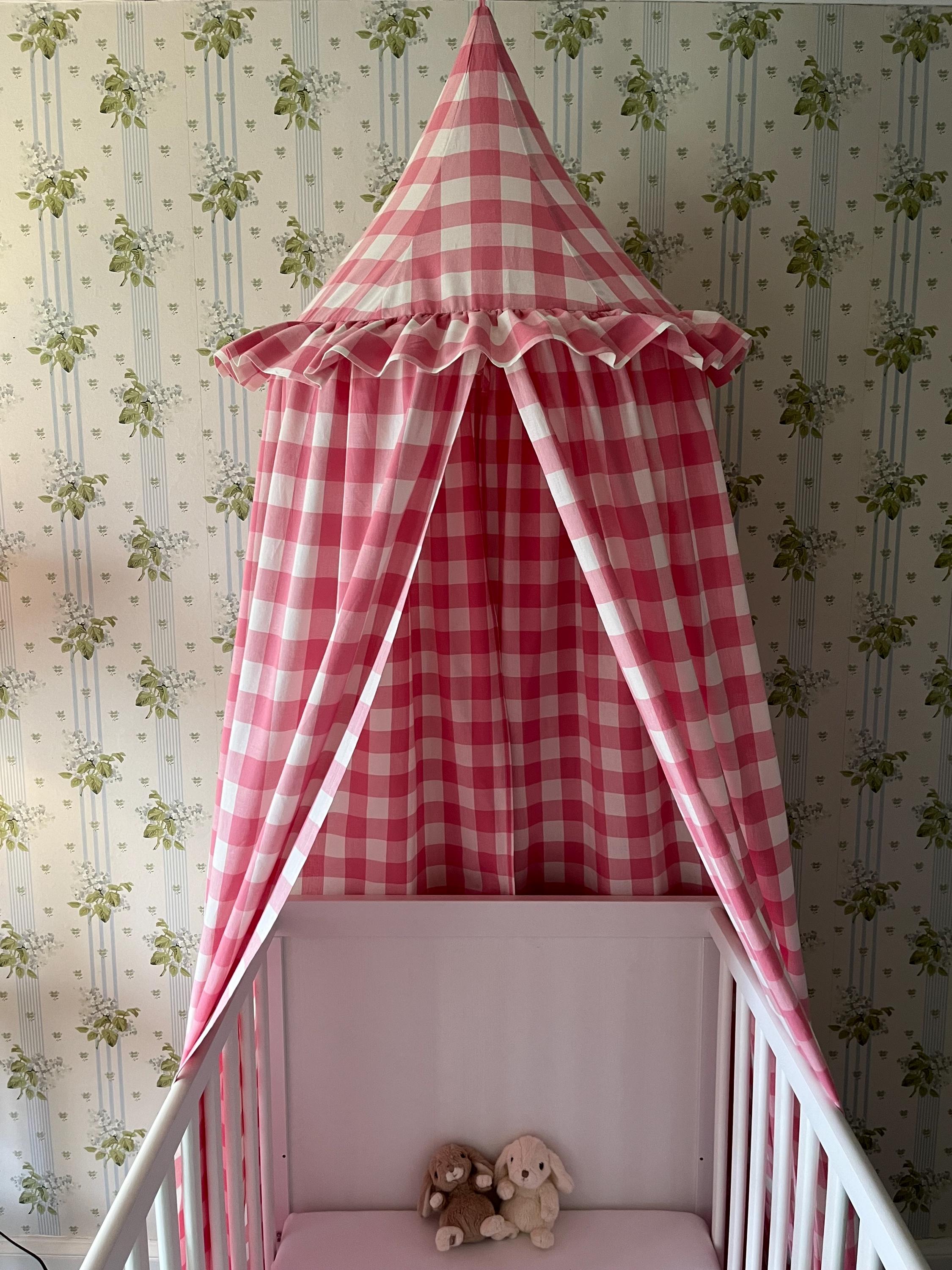 Ruffled Bed Canopy in Pink Check - Etsy