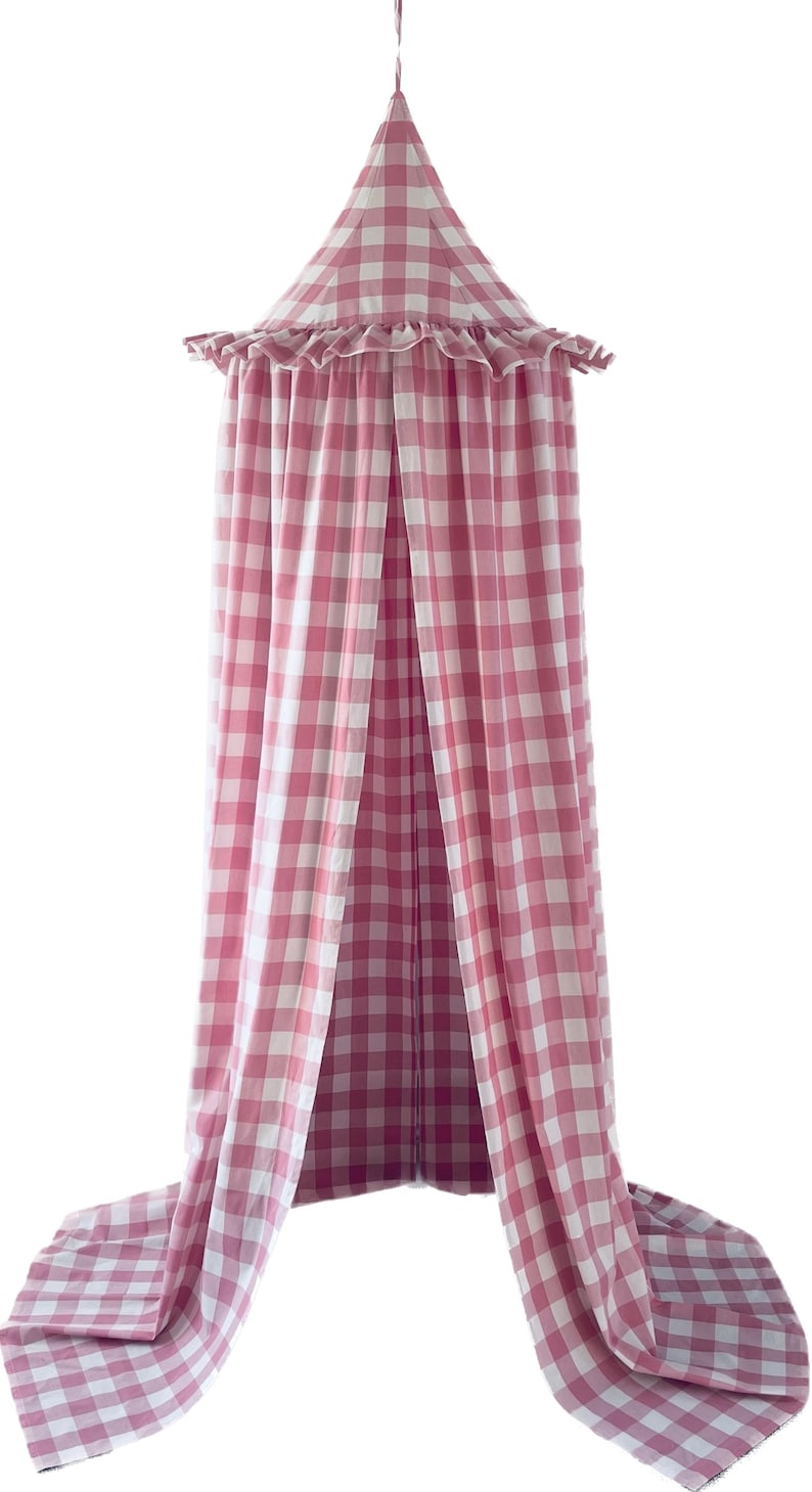 Ruffled Bed Canopy in Pink Check - Etsy