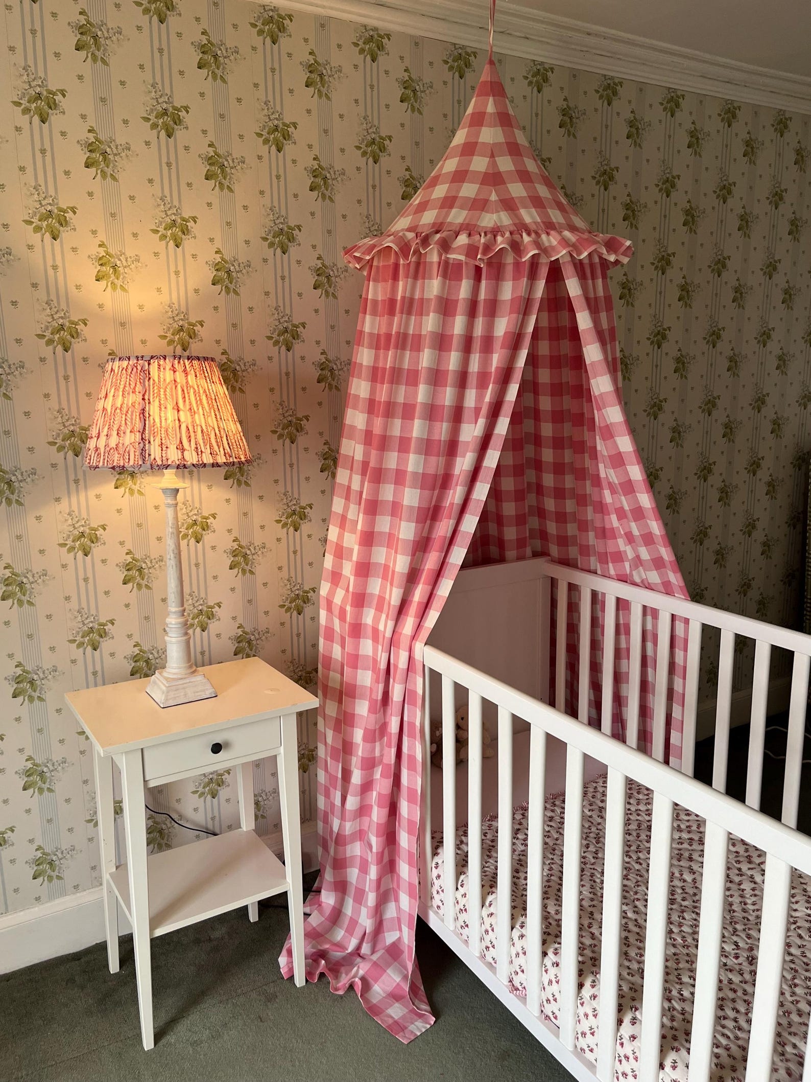 Ruffled Bed Canopy in Pink Check - Etsy