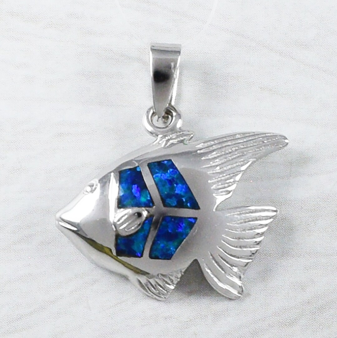 Unique Hawaiian Blue Opal Angel Fish Necklace, Sterling Silver Opal ...