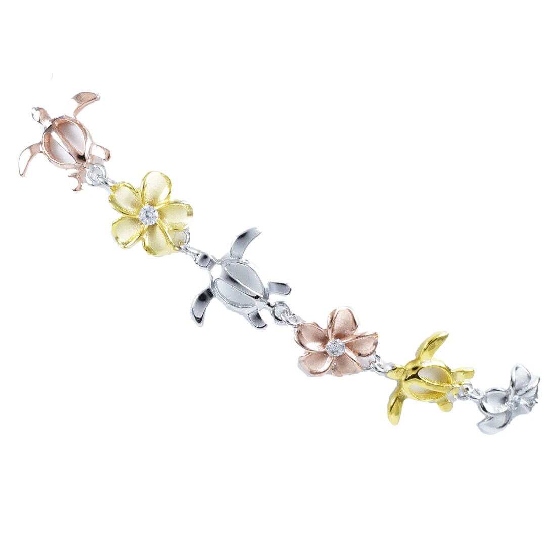 Bracelet de cheville hawaïen 3 tons unique en plumeria tortue de mer ...