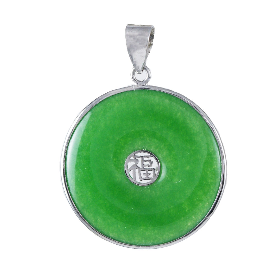 Unique Hawaiian Large Genuine Green Jade Circle Necklace, Sterling ...