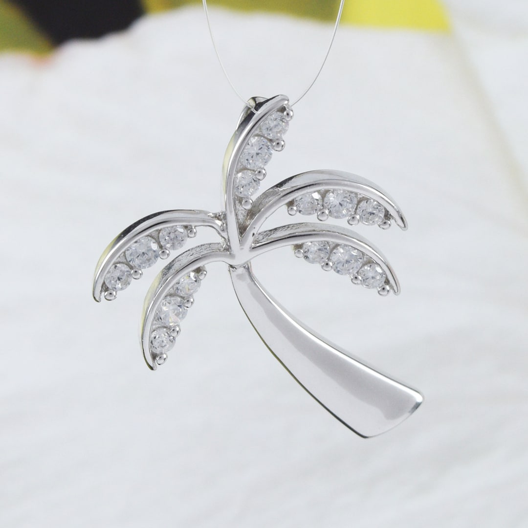 Attractive Hawaiian Large Palm Tree Necklace, Sterling Silver Palm Tree ...