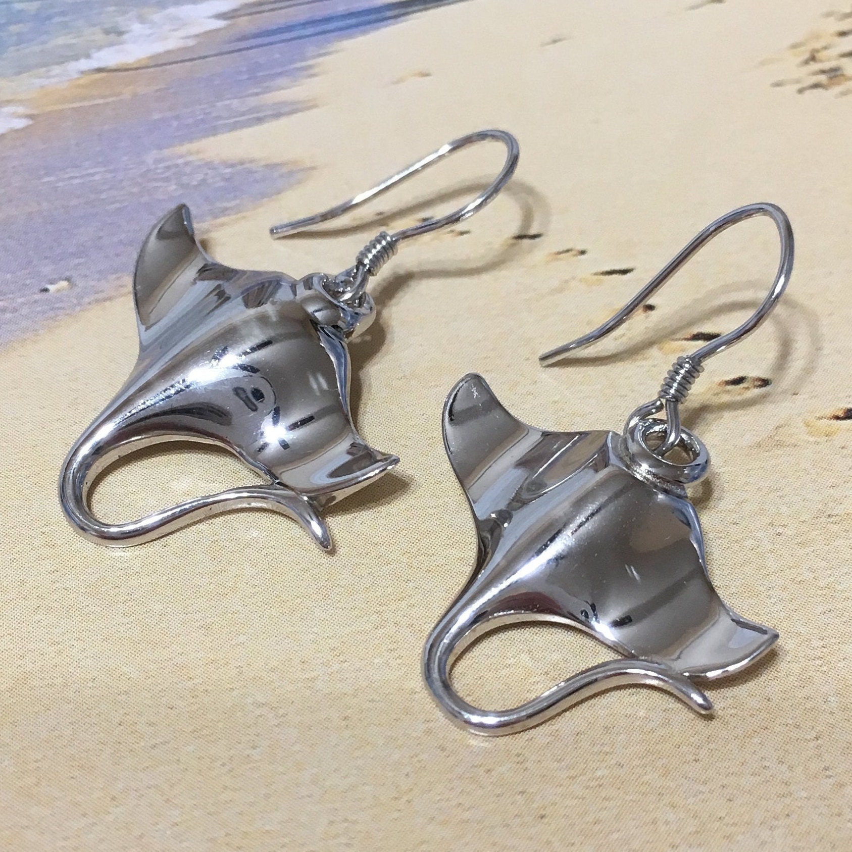 Unique Hawaiian Large Manta Ray Earring Sterling Silver Manta - Etsy