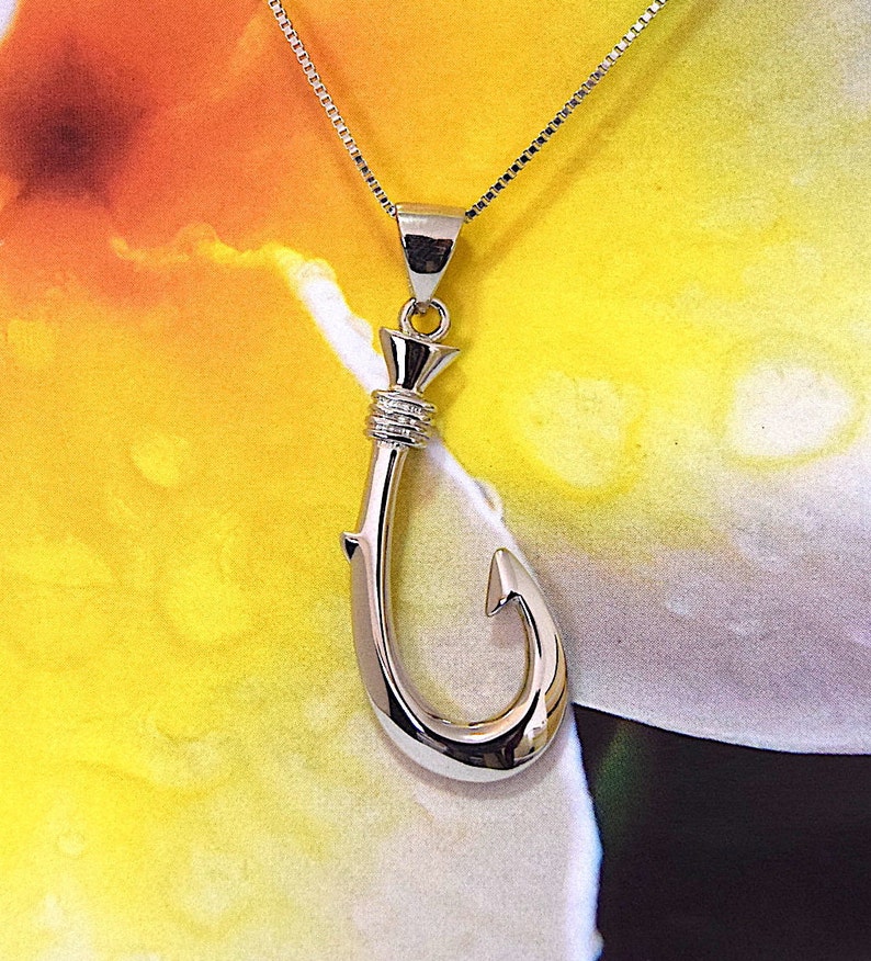 Gorgeous Hawaiian Large 3D Fish Hook Necklace Sterling Silver - Etsy