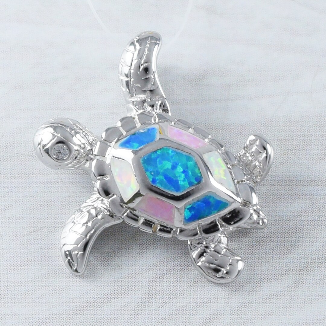 Unique Beautiful Hawaiian Tri-color Opal Sea Turtle Necklace, Sterling ...