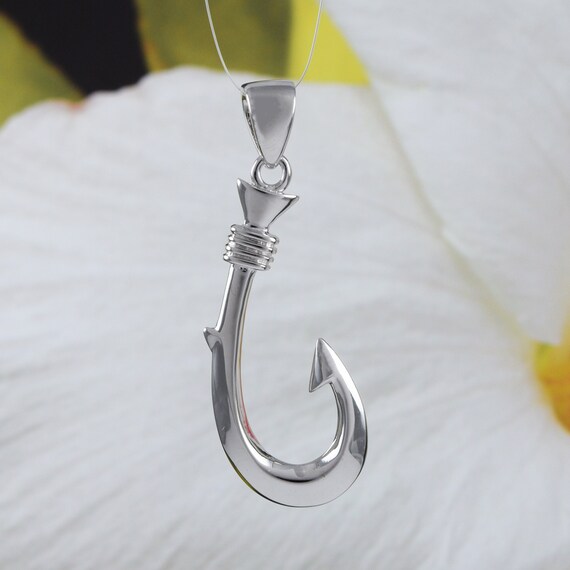 Gorgeous Hawaiian Large 3D Fish Hook Necklace Sterling Silver | Etsy