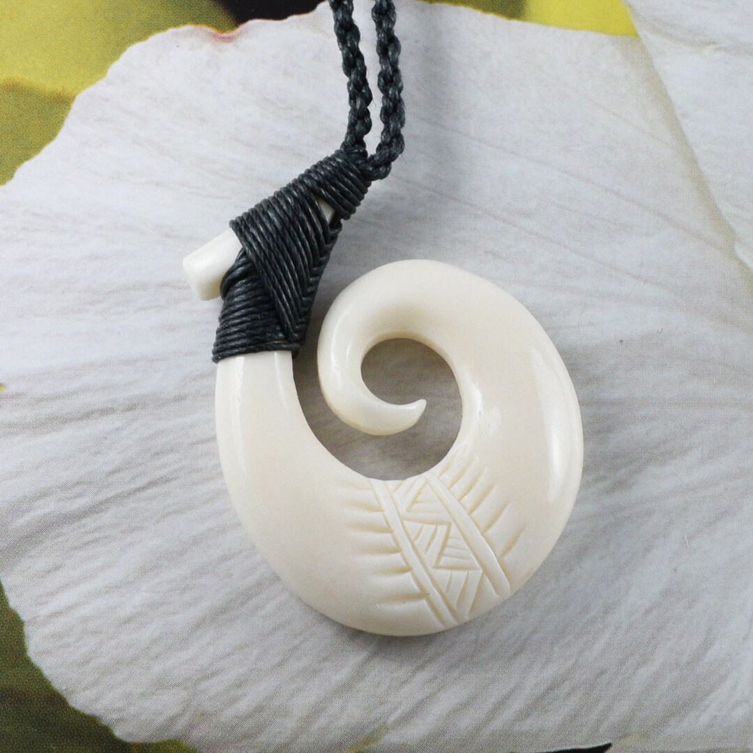Unique Gorgeous Hawaiian Large Fish Hook Necklace, Hand Carved Buffalo ...