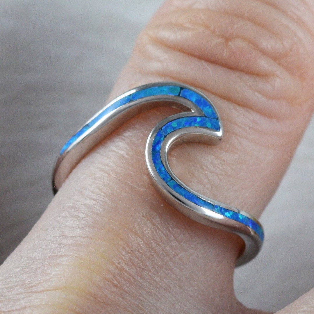 Unique Hawaiian Blue Opal Ocean Wave Ring, Sterling Silver Nalu Ocean ...