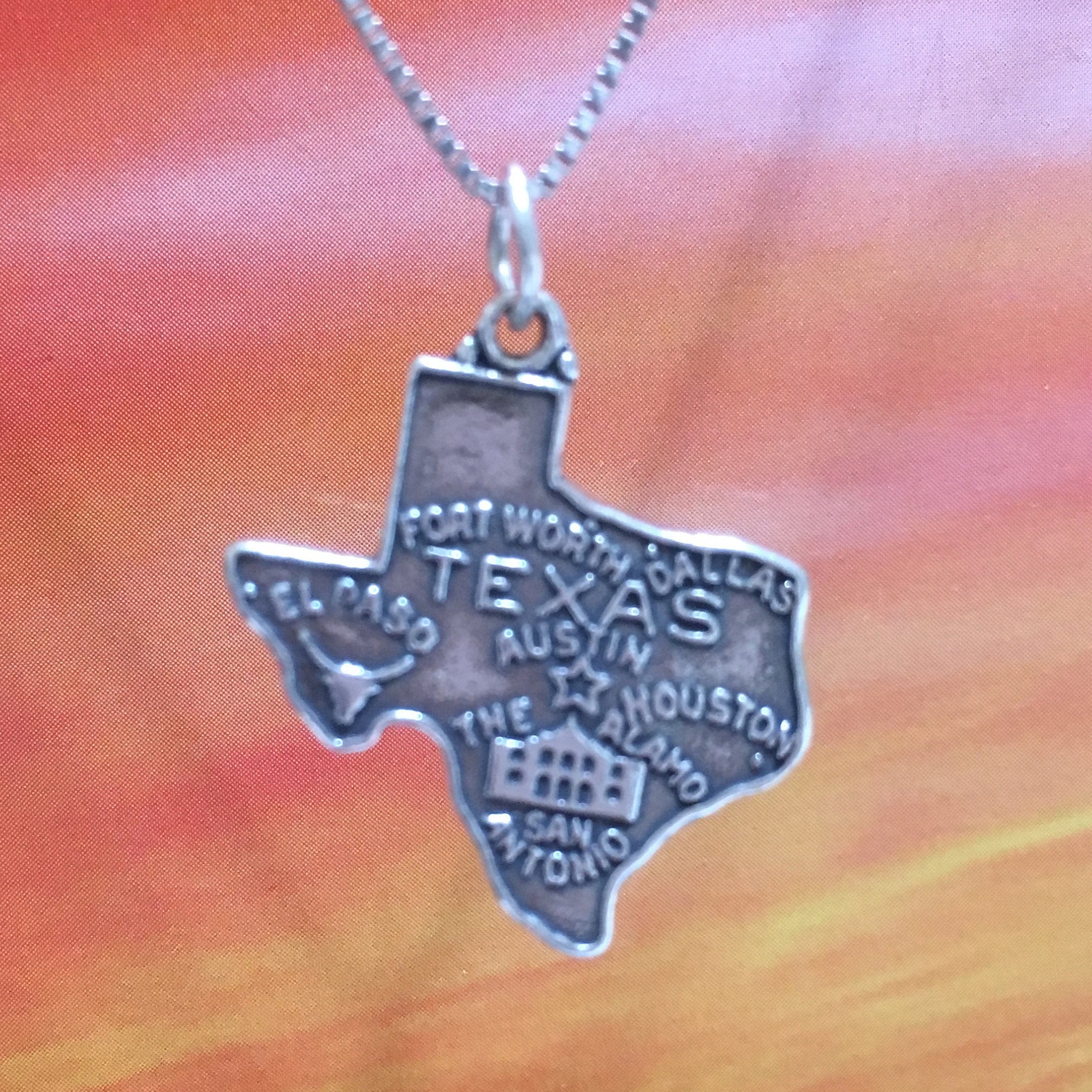 Unique Texas State Map Necklace Sterling Silver Texas Cities | Etsy