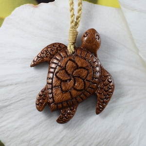 Unique Hawaiian Large Genuine Koa Wood Sea Turtle Necklace, Hand Carved ...