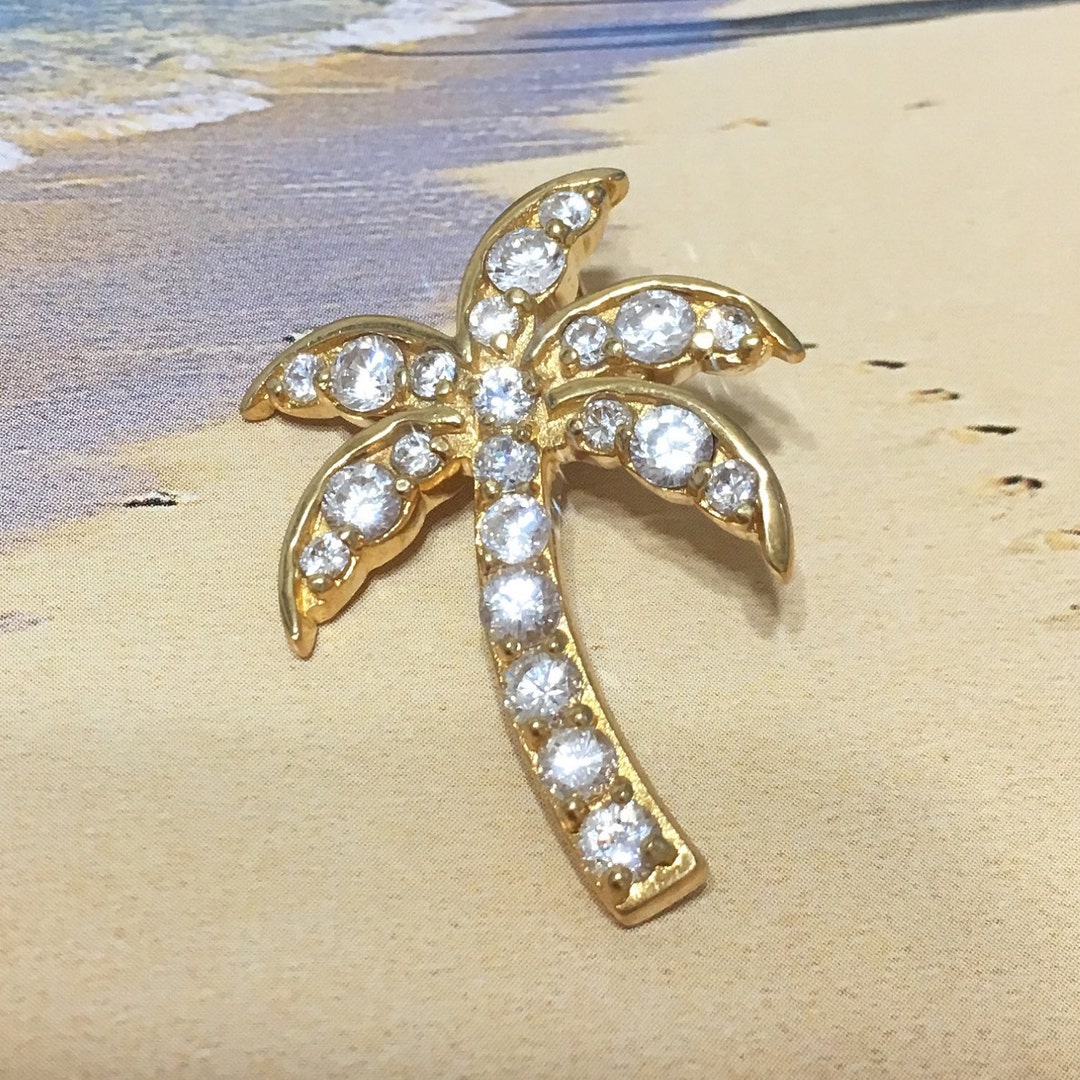 Beautiful Hawaiian Large Palm Tree Necklace, Sterling Silver Yellow ...