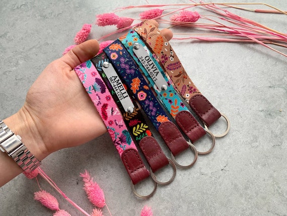 Flower Pattern Keyring Personalized Key Fob Wristlet Floral | Etsy