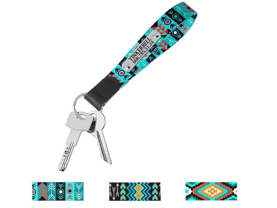 Tribal Monogram Keychain, Wristlet Keychain Personalized, Engraved Key ...