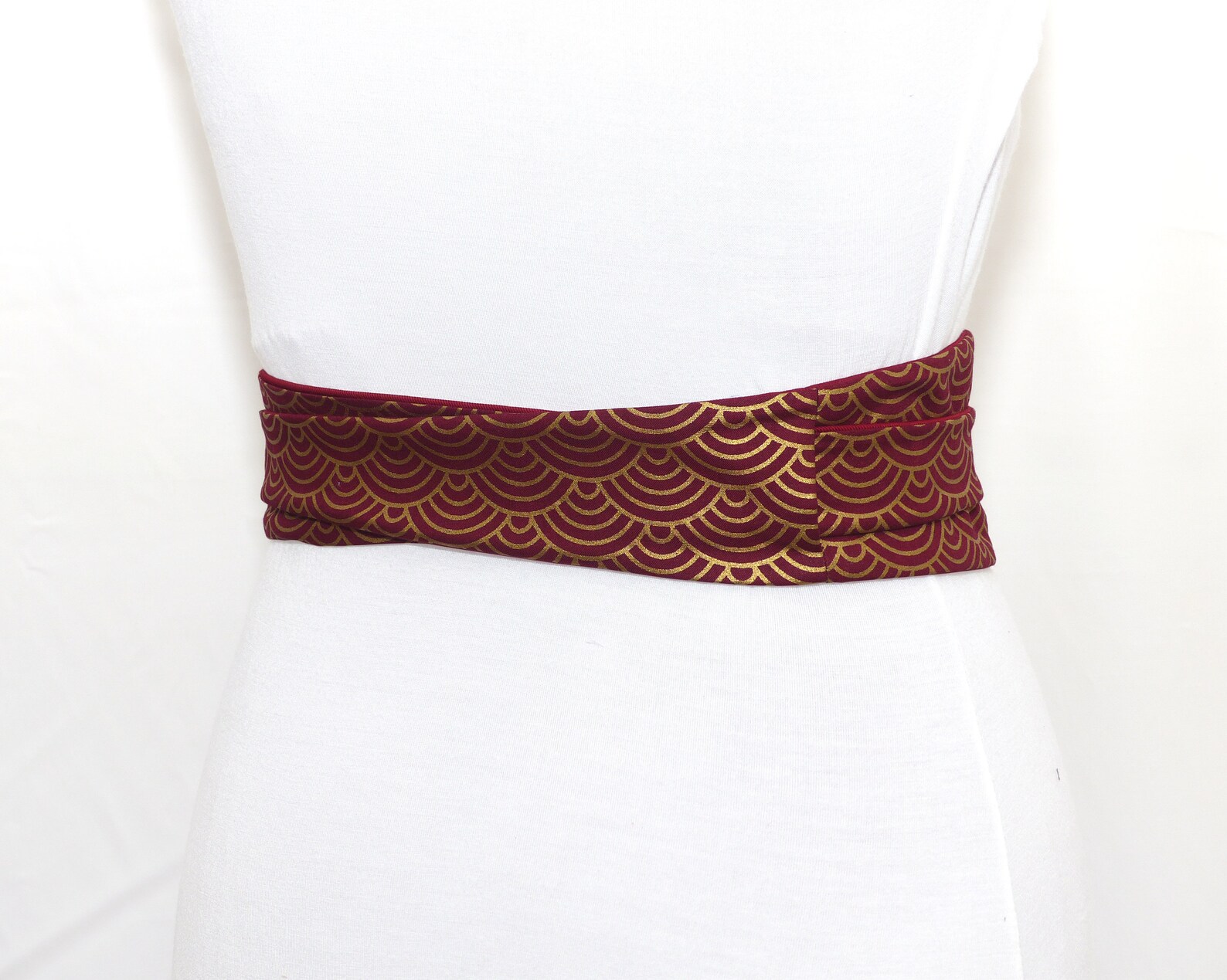Red Gold Obi Belt, Geometric Waves, Japanese Fabric, Garnet Golden ...