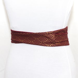 Red Gold Obi Belt, Geometric Waves, Japanese Fabric, Garnet Golden ...