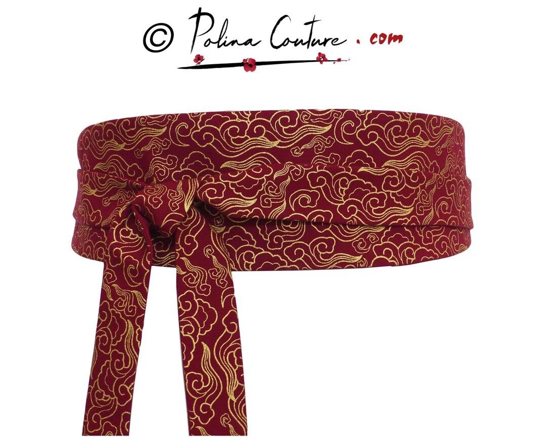 Red Waist Belt With Gold Arabesques, Garnet Golden Wide Wrap Belt ...