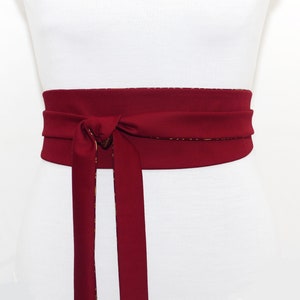 Red Gold Obi Belt, Geometric Waves, Japanese Fabric, Garnet Golden ...