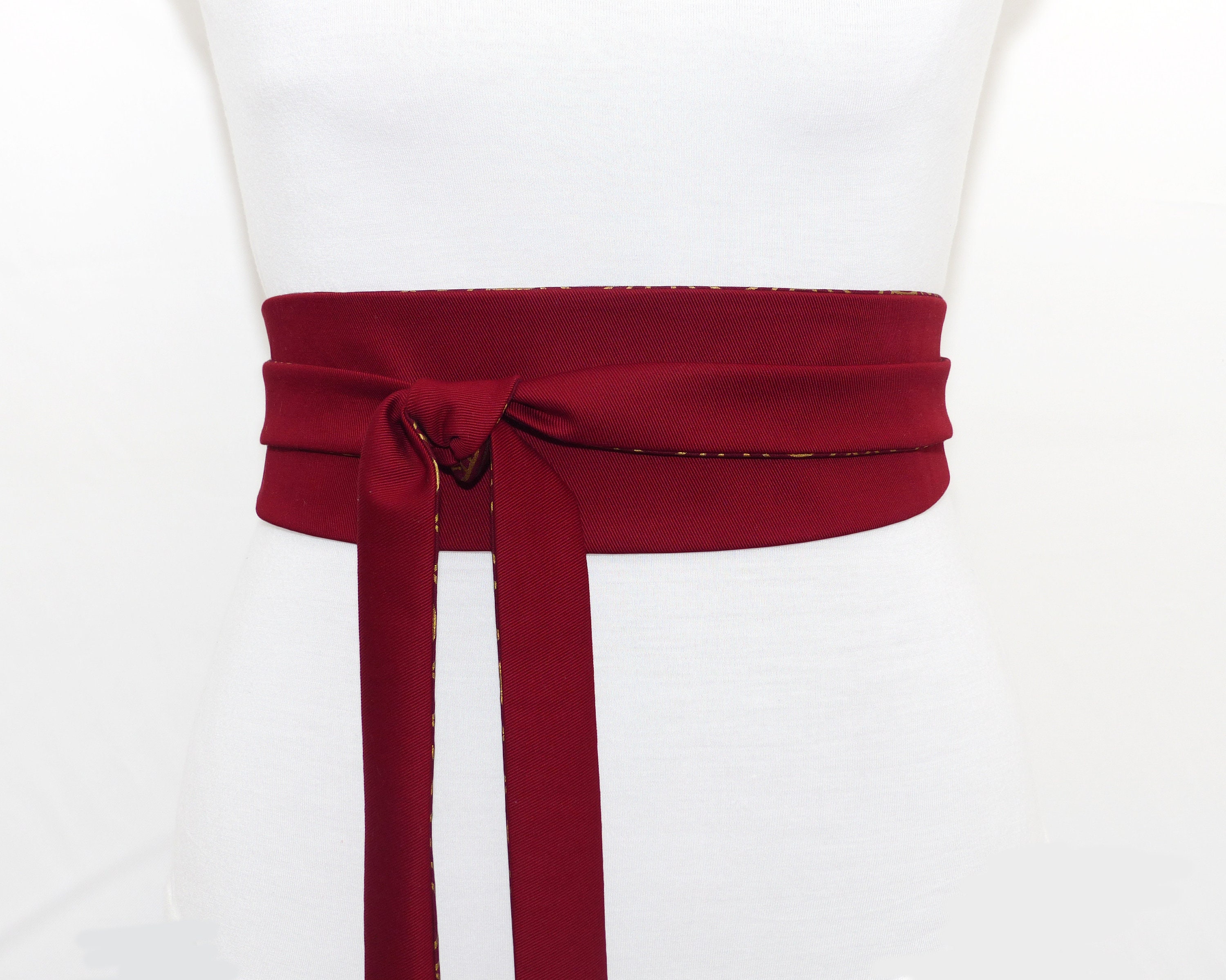 Red Gold Obi Belt, Geometric Waves, Japanese Fabric, Garnet Golden ...