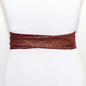 Red Gold Obi Belt, Geometric Waves, Japanese Fabric, Garnet Golden ...