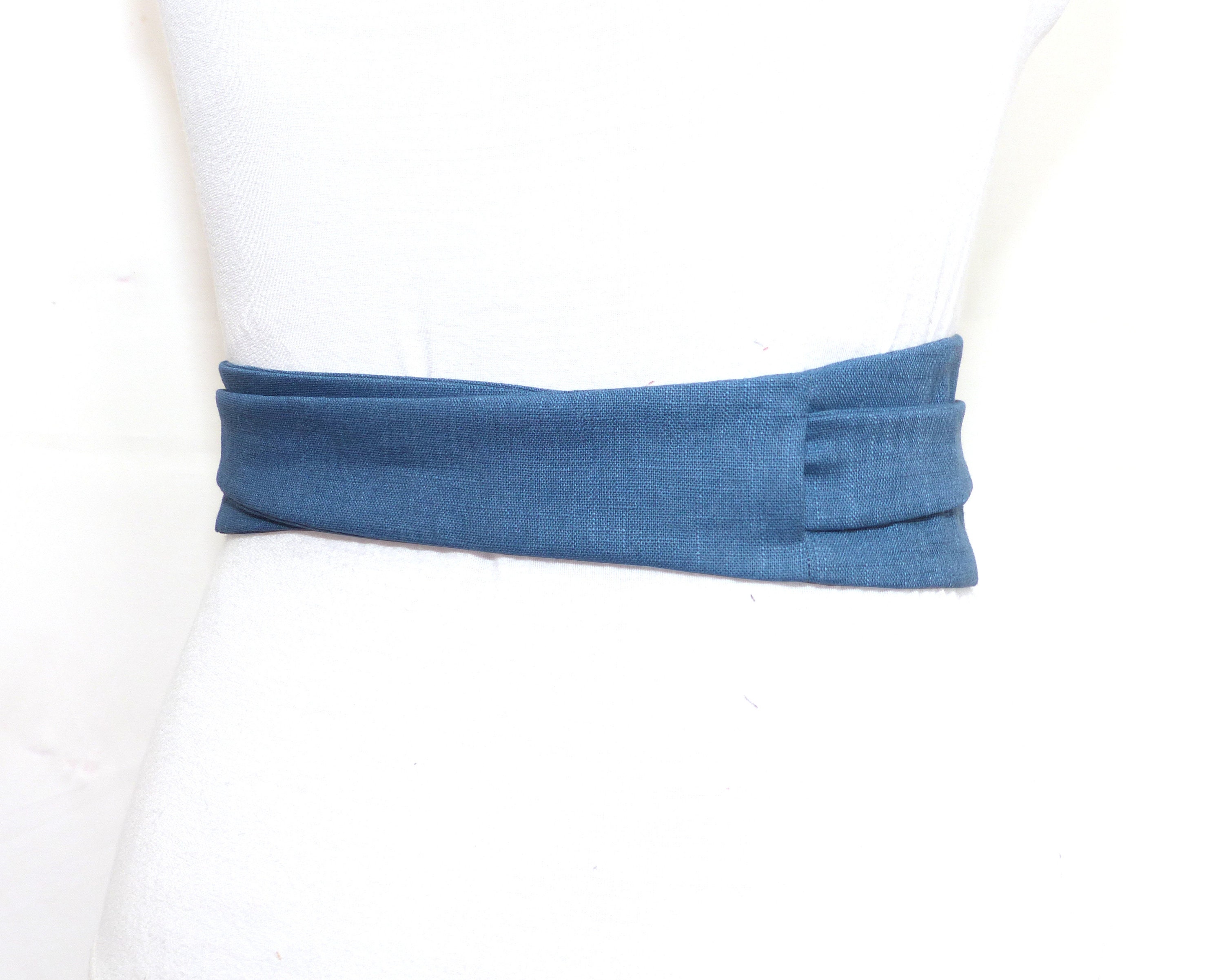 Blue LINEN Obi, Jeans / Denim Blue, Fabric Belt, Waist Belt / Wide Wrap Belt / Sash, for Dress ...