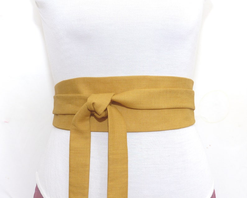 Mustard Yellow Linen Belt Fabric Obi Waist Belt Wide Wrap - Etsy