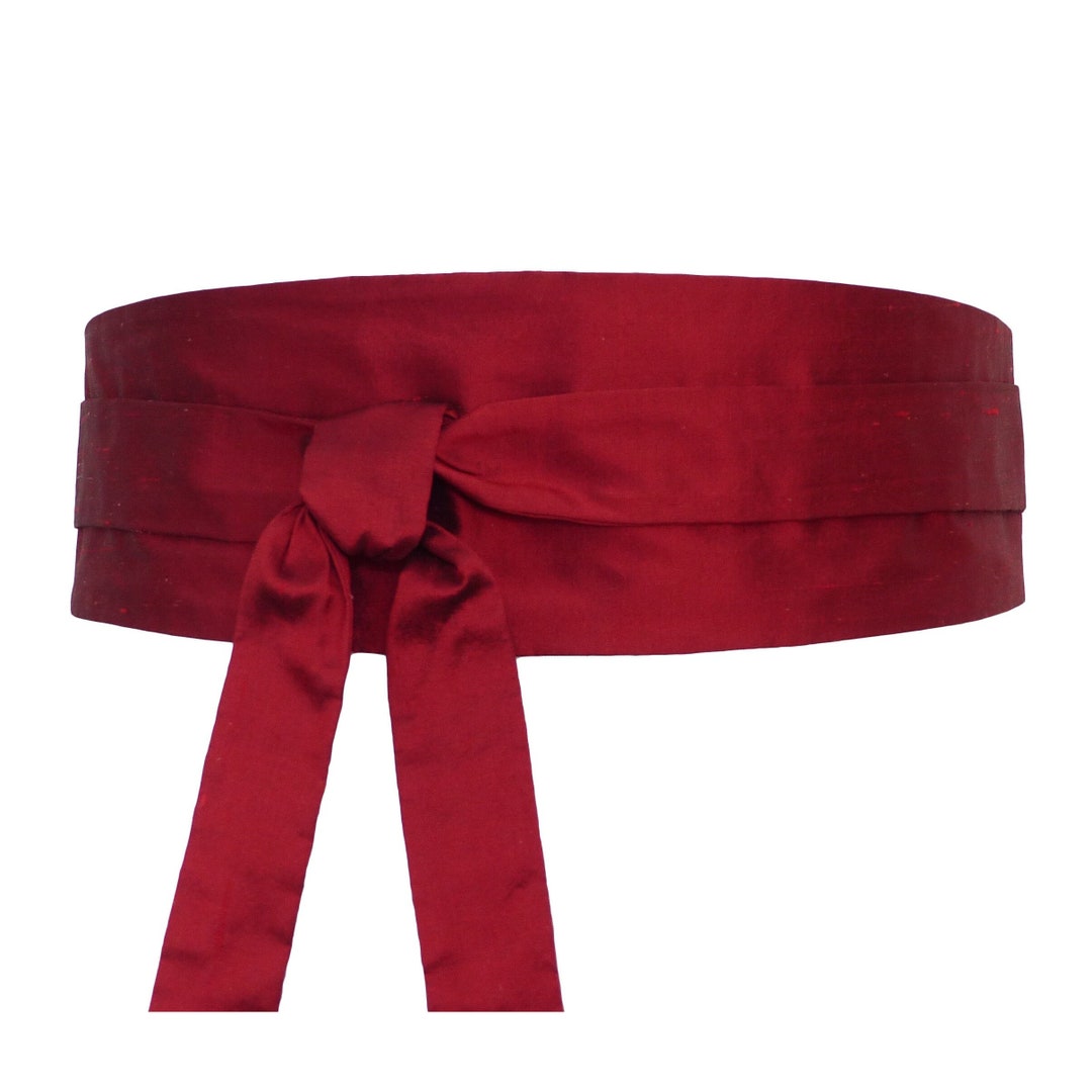Wild SILK Waist Belt Dark Red, Reversible Wide Obi Sash / Wrap Belt ...