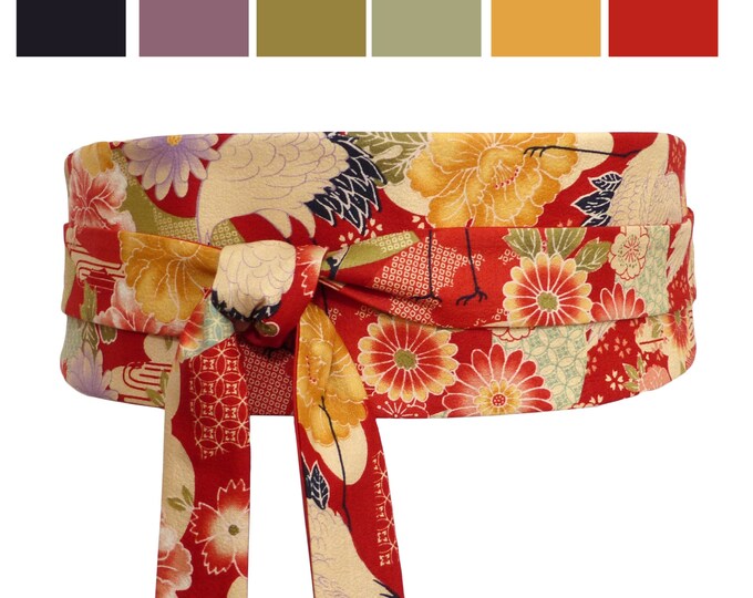 Floral Waist Belt Obi Sash, Wide Reversible Wrap Belt, Cotton Silk ...
