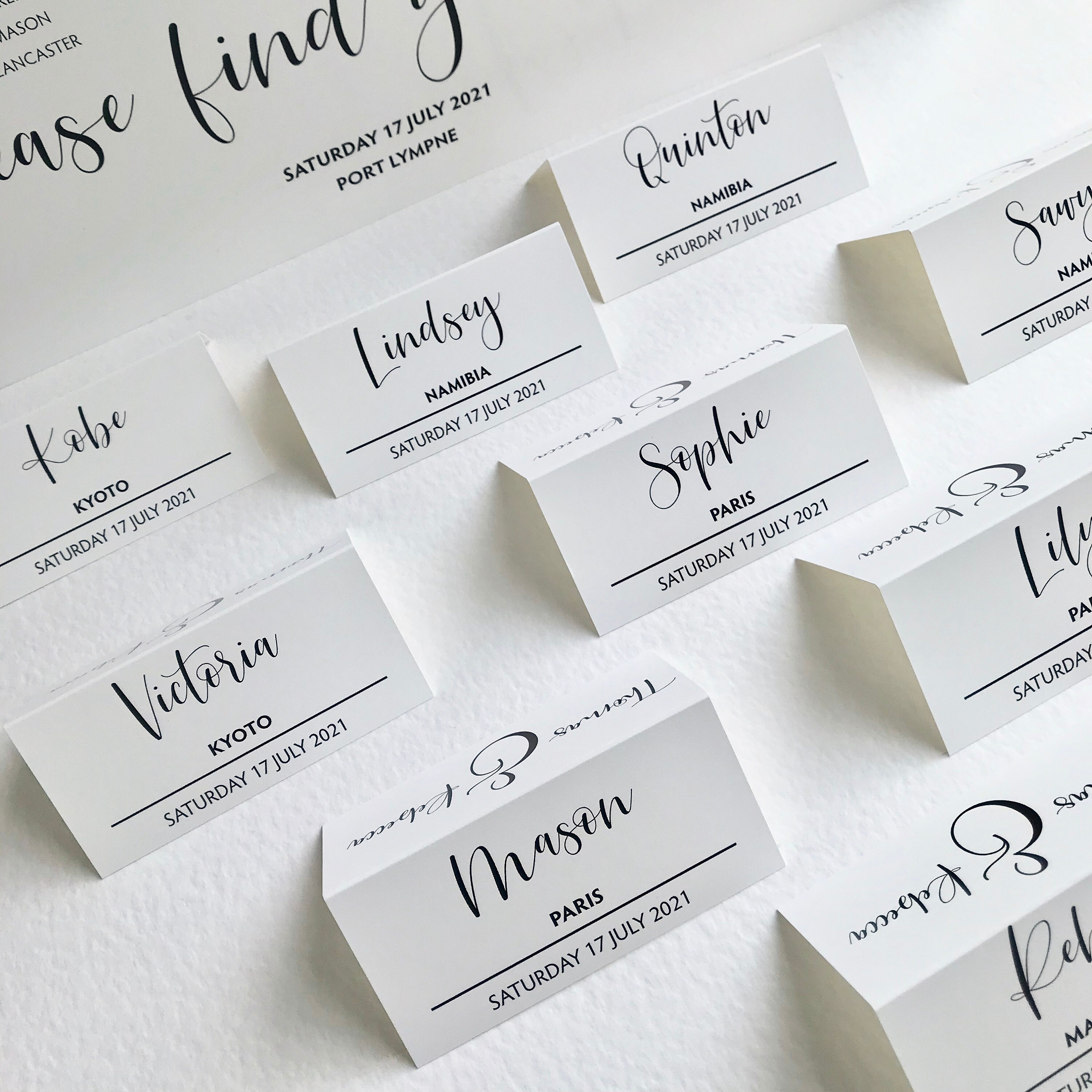 WEDDING Place Cards PERSONALISED With Guest Name Individual Guest 