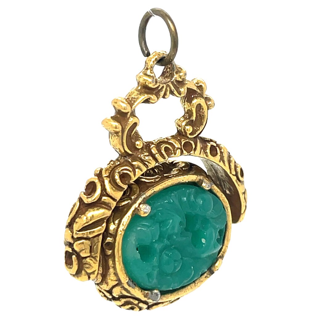 Victorian 9K Gold Carved Jade Spinning Watch Fob Pendant - Etsy