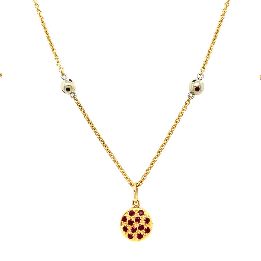 Cluster Diamond and Ruby Round Convertible Pendant Necklace 18K Yellow ...