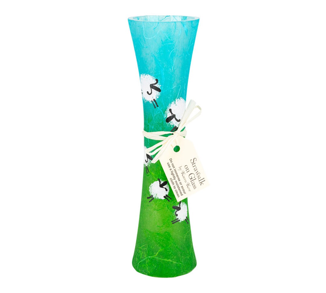 Slim Bud Vase With Sheep Happy Sheep Frollicking on Green and Blue ...
