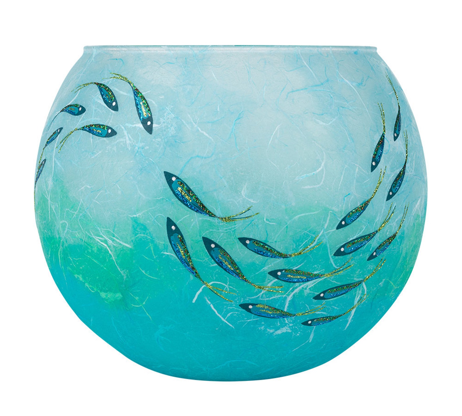 Extra Large Fish Bowl Shimmering Fish Painted on Strawsilk | Etsy