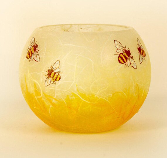 Bee candle holder large round bubble ball strawsilk | Etsy
