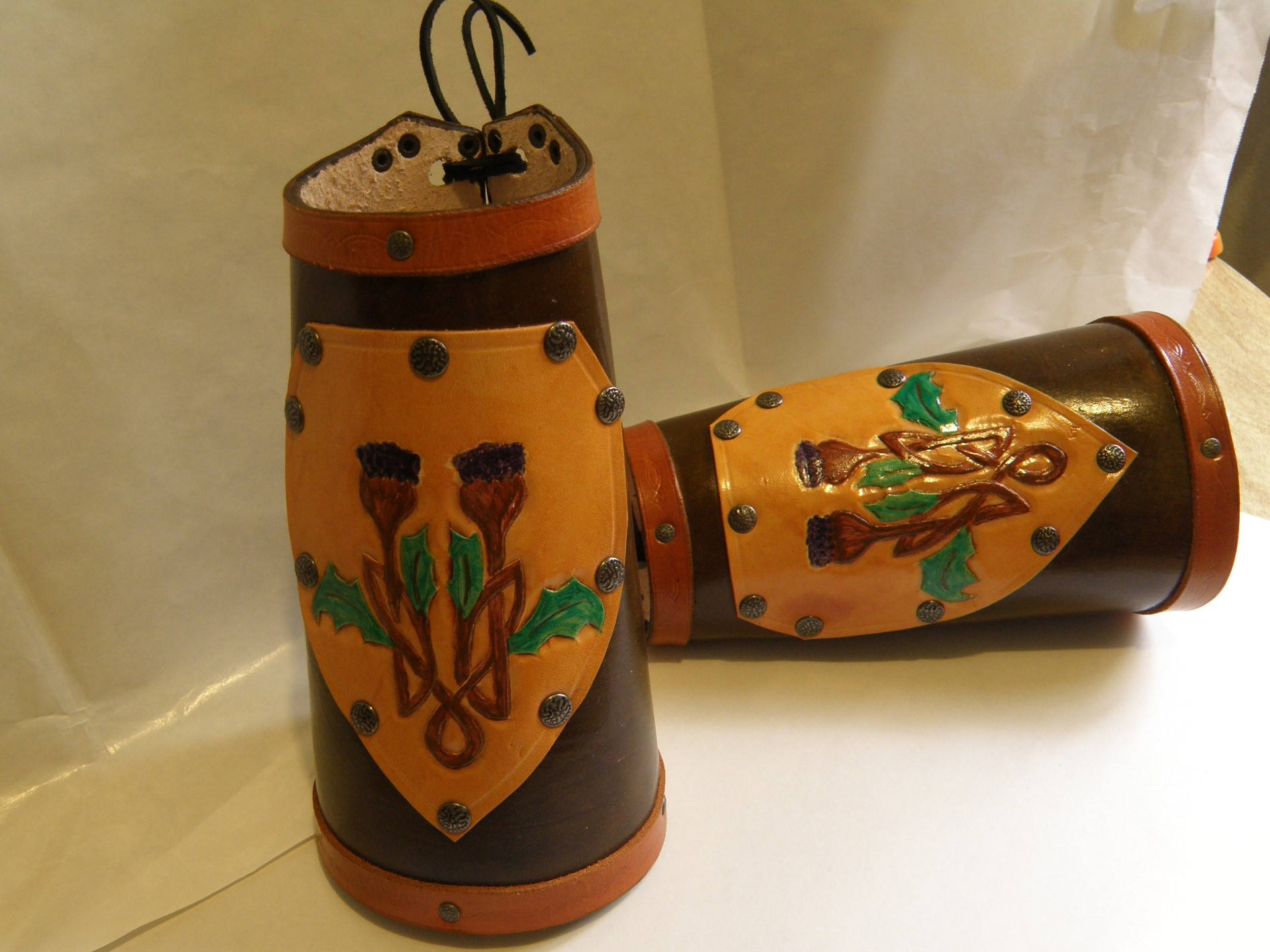 Leather Bracers full Arm Bands Size Med. 7.24 Long 9 at Wrist 12 at ...
