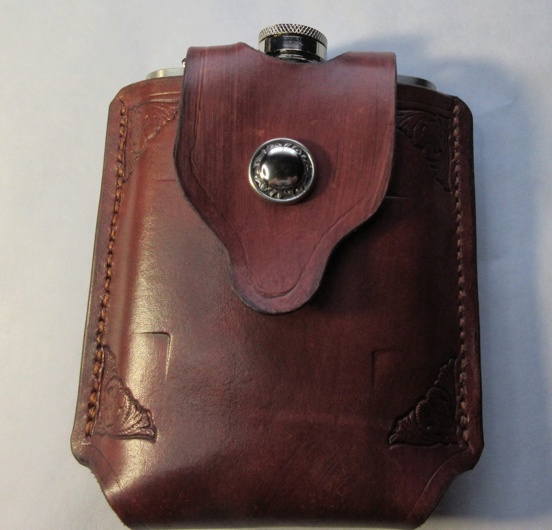 Leather Flask Cover for 8oz Hip Flask flask Included Featuring 4 Corner ...
