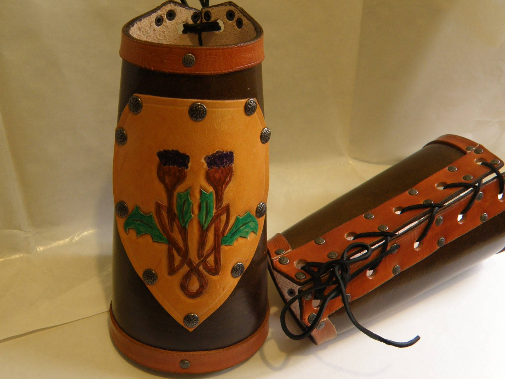 Leather Bracers full Arm Bands Size Med. 7.24 Long 9 at Wrist 12 at ...