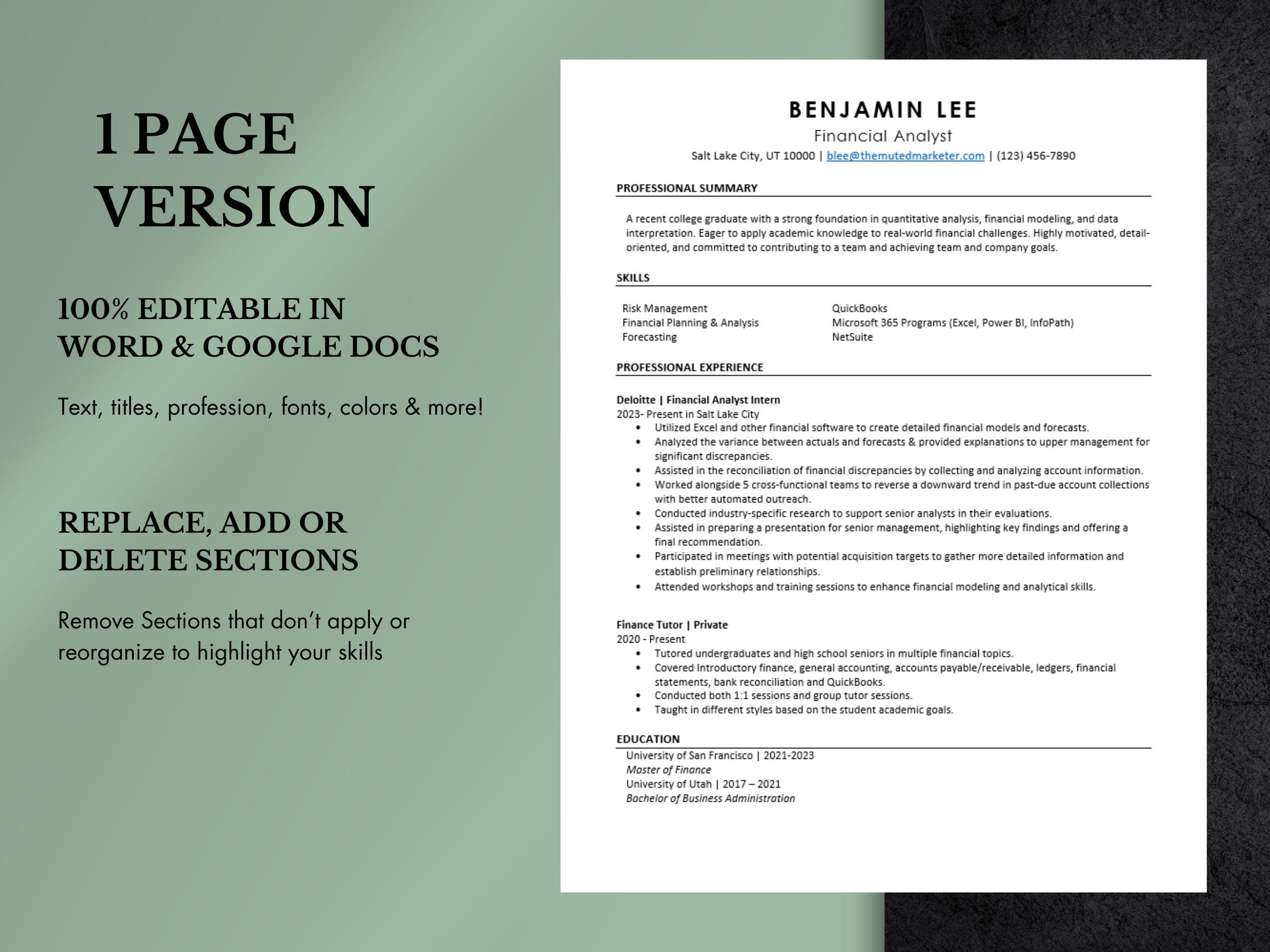 Entry Level Resume Template for Word & Google Docs With Free Cover ...